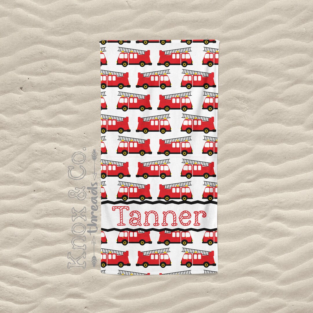 Personalized Beach Towel - Fire Truck Beach Towel - Name or Monogram ...