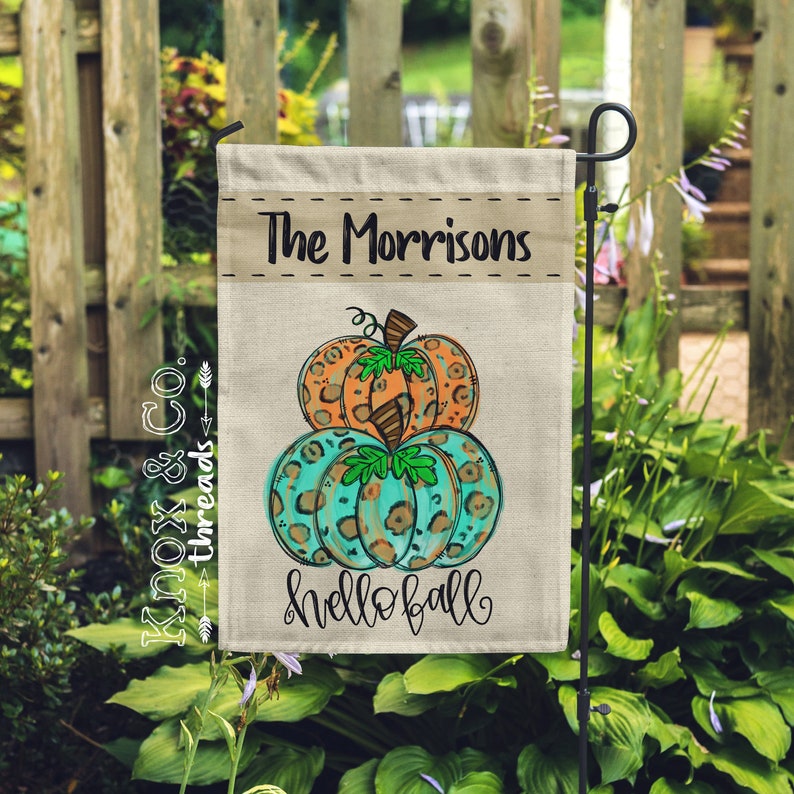 Personalized Fall Garden Flag Watercolor Leopard Pumpkin | Etsy