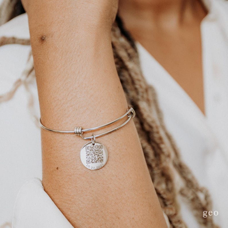 Personalized QR Code Sign Bangle Custom QR Bracelet Bangle Bracelet ...
