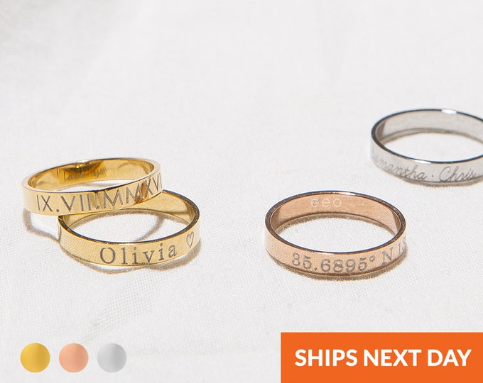 Stacking Name Ring, Personalized Stackable Ring for Mom, Custom Hand ...