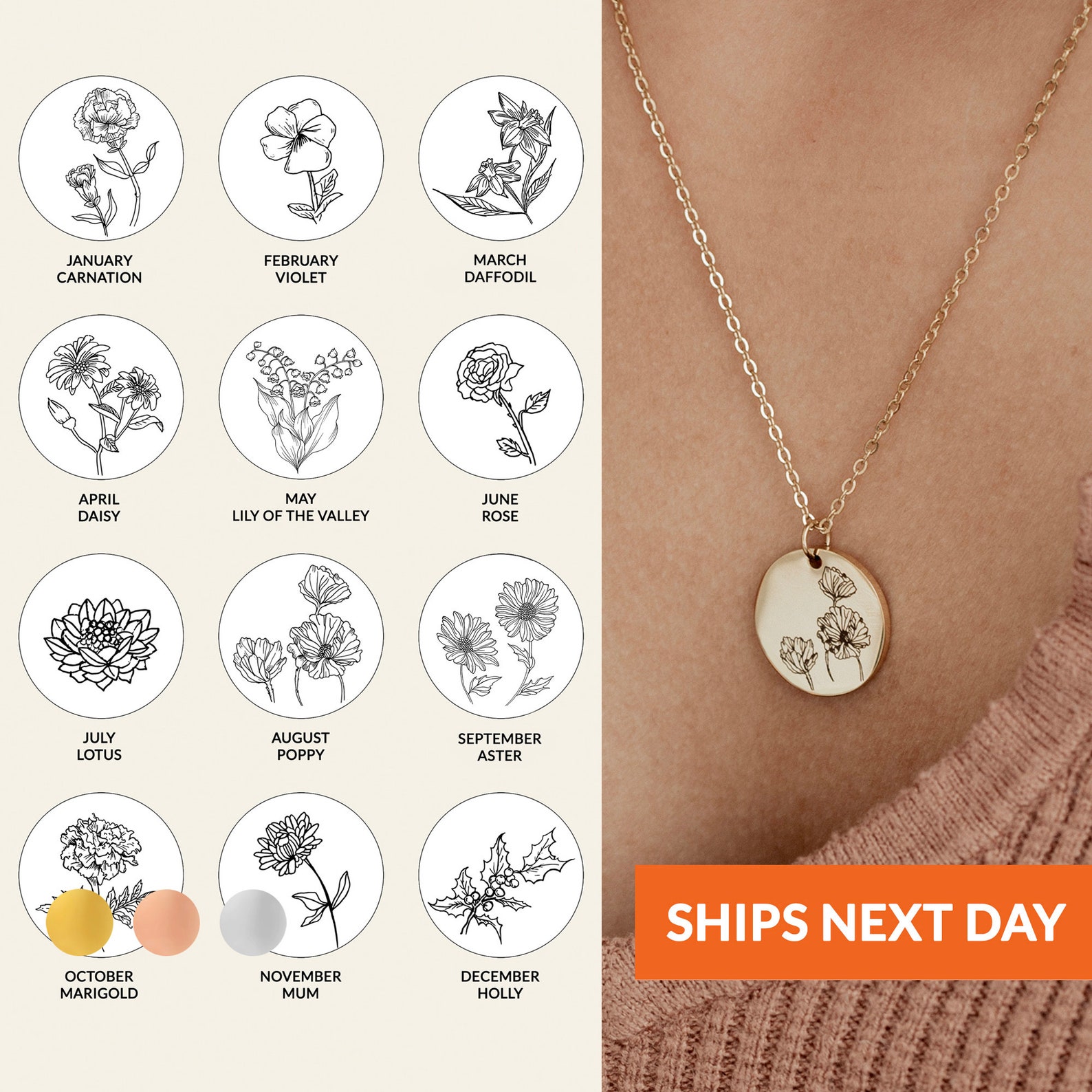 Birth Flower Necklace for Women Personalized Jewelry for Her - Etsy