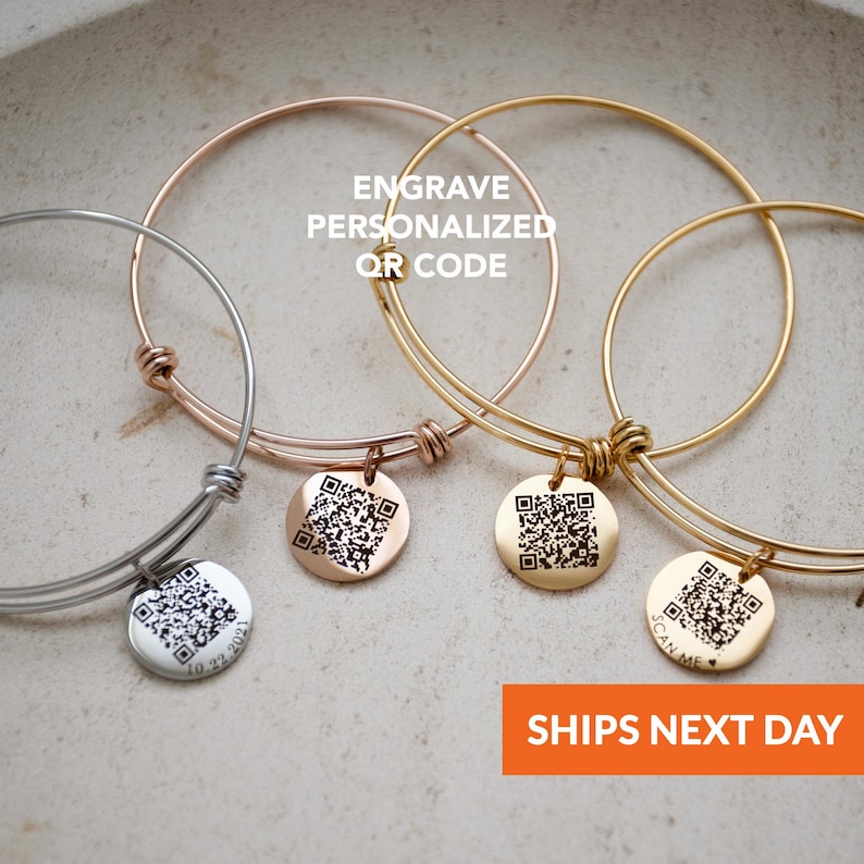 Personalized QR Code Sign Bangle Custom QR Bracelet Bangle Bracelet ...