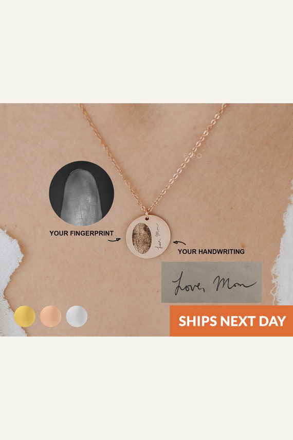 Fingerprint Necklace With Actual Handwriting Custom | Etsy