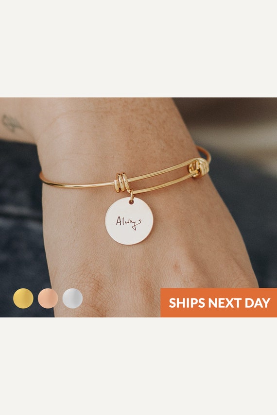 Custom Handwriting Bracelet Personalized Circle Bangle | Etsy