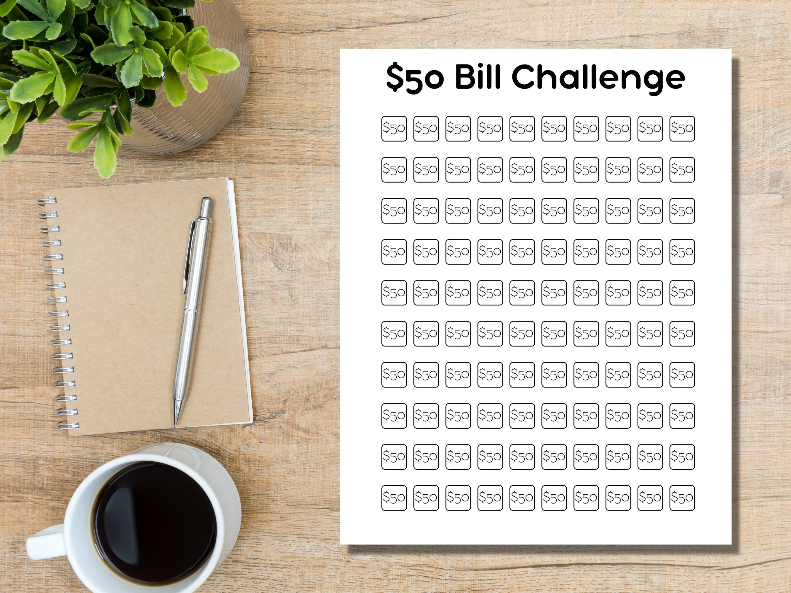 Digital Tracker, 50 Dollar Bill Challenge Tracker, 5000 Money Challenge ...