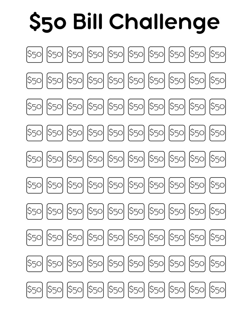 Digital Tracker 50 Dollar Bill Challenge Tracker 5000 Money - Etsy