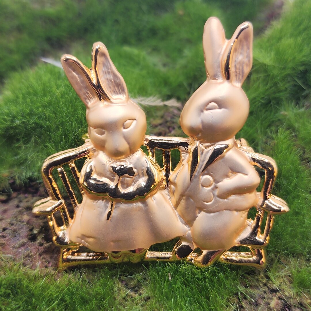 Sweet Bunny Brooch Courting Rabbit Pin Whimsical Somebunny to Love ...