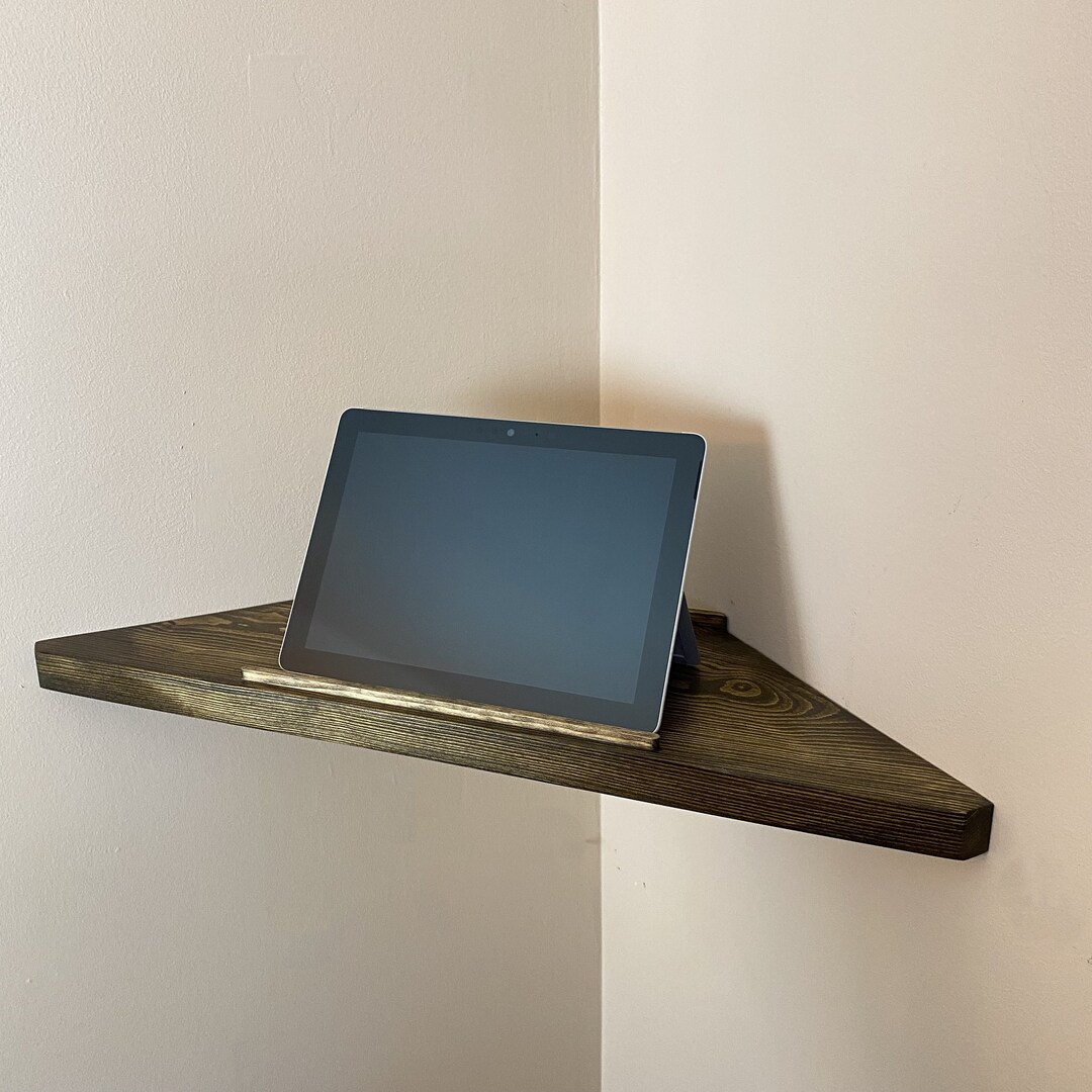 Trapezoidal Shape Corner Shelf, Floating Shelf With Barrier, Wooden ...