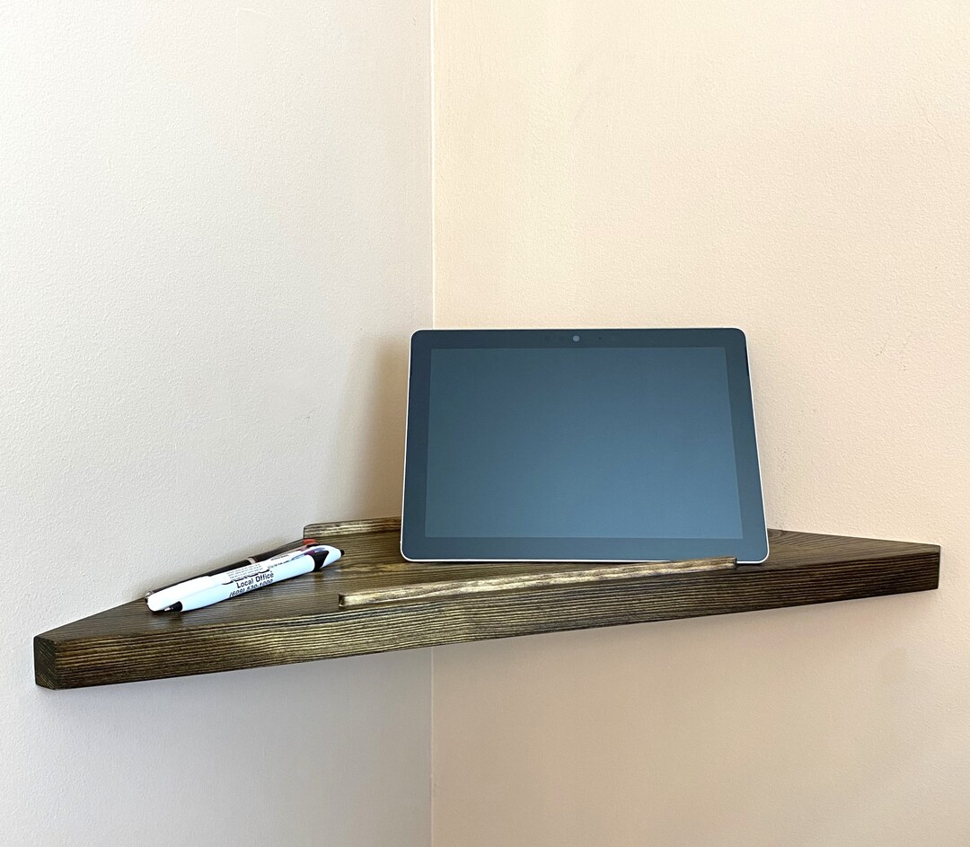 Trapezoidal Shape Corner Shelf, Floating Shelf With Barrier, Wooden ...