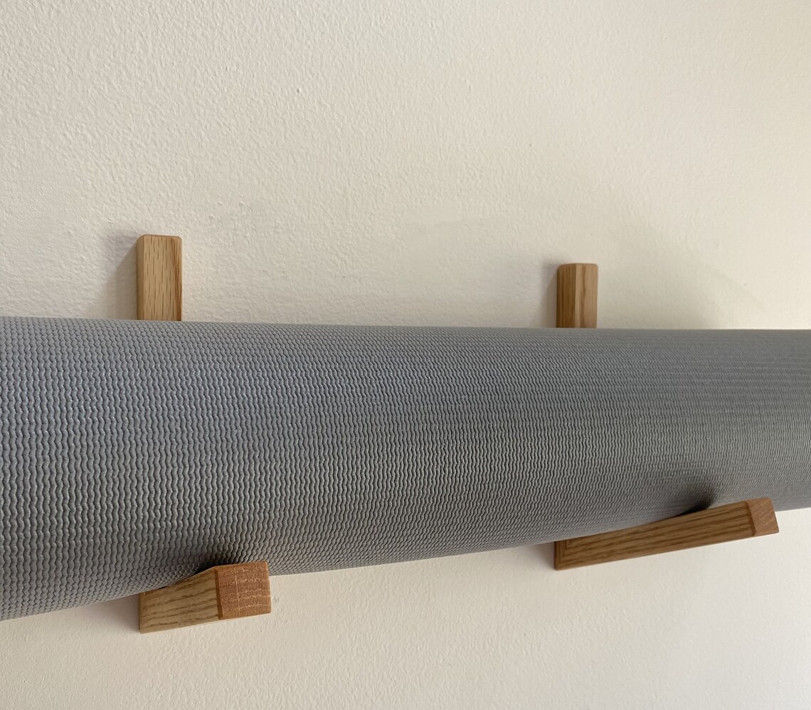 Oak Yoga Mat Hooks: Wall Mounted Pilates Mat Storage, Set of Two ...