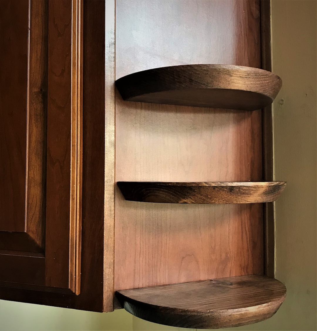 Corner Floating Shelf: Half Circle Radius Wood Wall Organizer ...