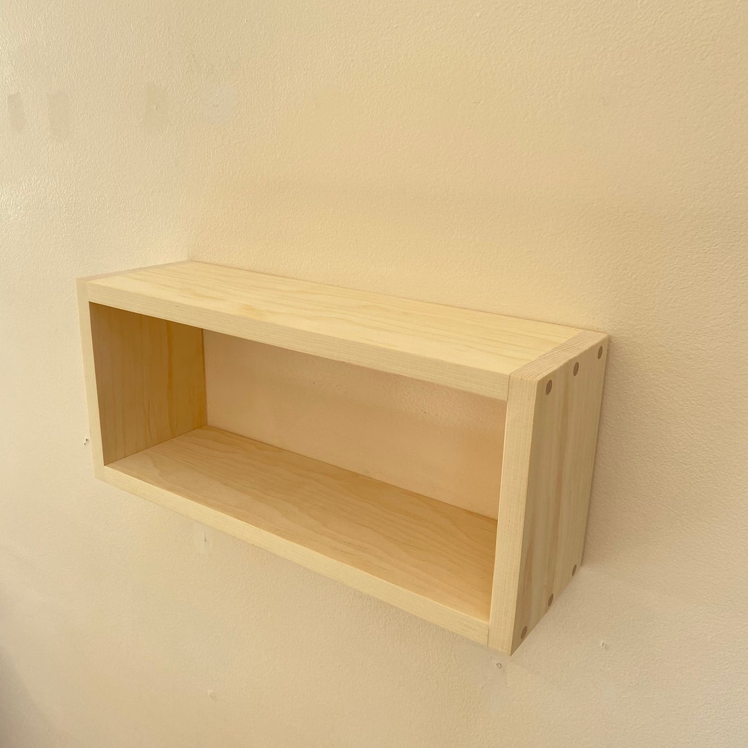 Wood Floating Rectangle Shelf, Hardwood Modern Rustic Shelf, Bathroom ...
