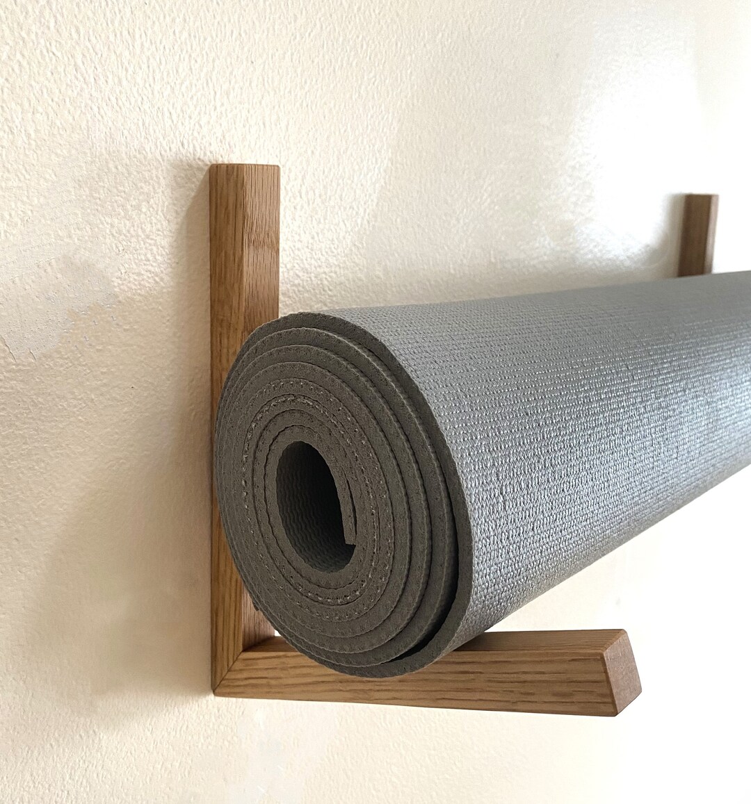 Oak Yoga Mat Hooks, Wooden Pilates Mat Holder, Wall Mounted Mat Storage ...