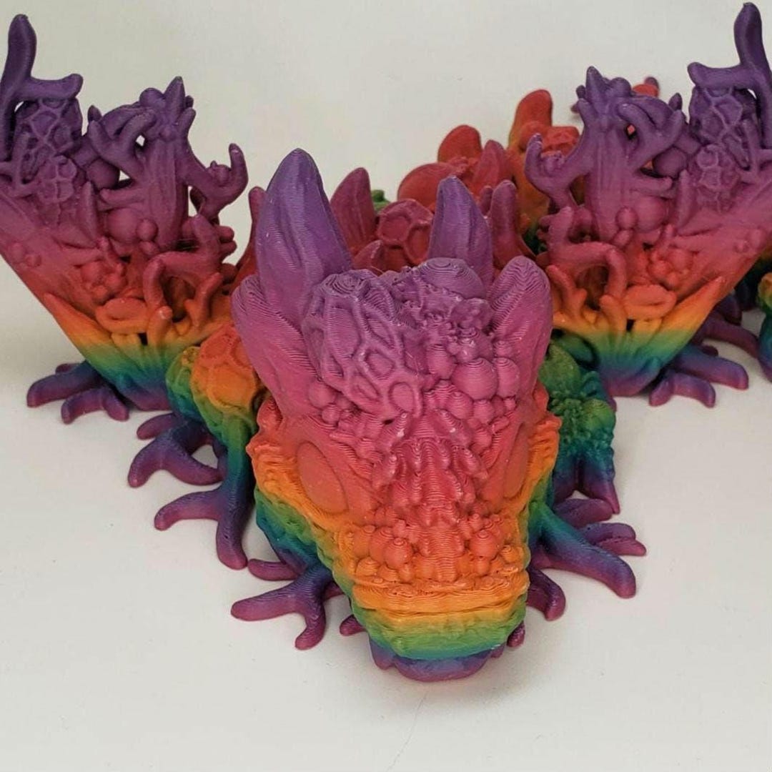 Dragon 3D Printed Articulated. Baby Infested Dragon. Matte Rainbow ...