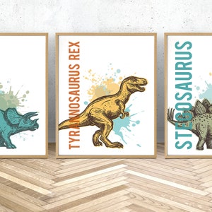 Dinosaur Nursery Decor, Set of 3 Art Prints, Dinosaur Printable Wall ...