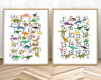Dinosaur Alphabet Wall Art - Etsy