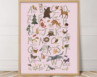 Woodland Animal Alphabet With Watercolor Details Perfect for | Etsy