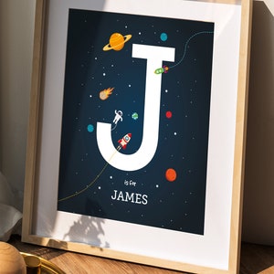 Space Wall Art Set of 3 Prints, Custom Baby Name Print, Personalized ...