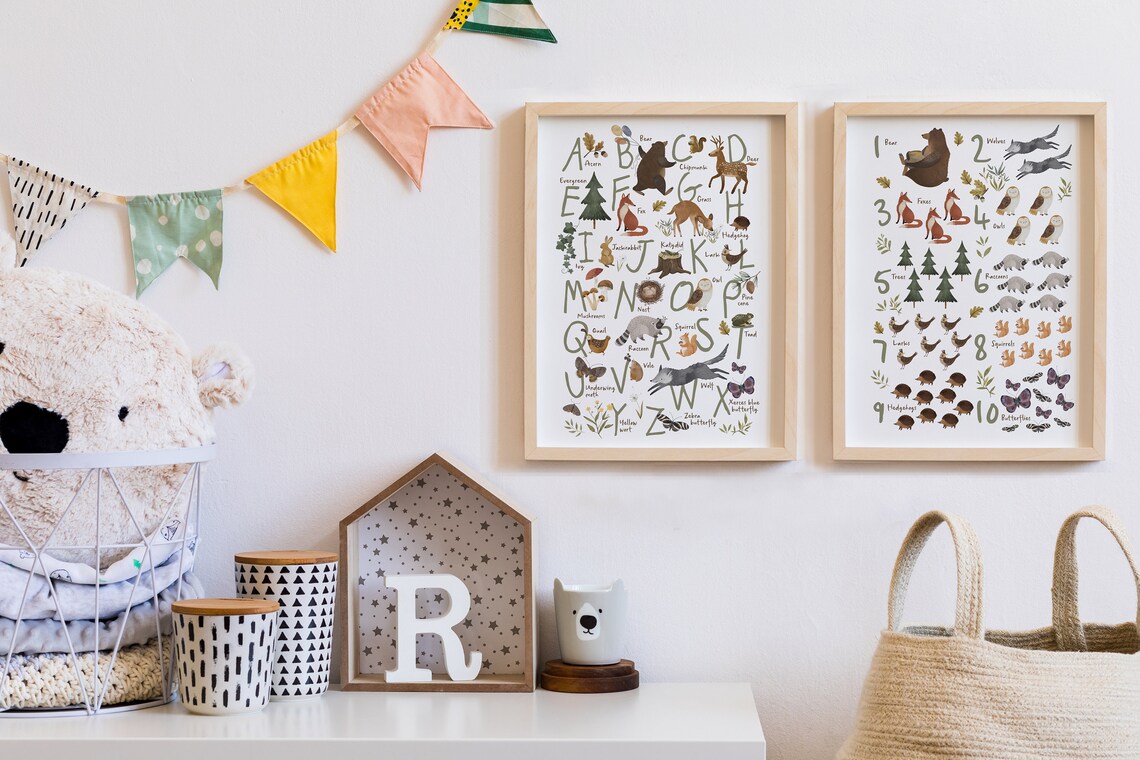 Set of Two Woodland Animal Alphabet and Numbers Perfect for a | Etsy