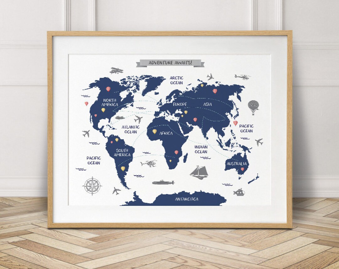 World Map Poster, Travel Nursery Decor, World Map Wall Art Canvas ...