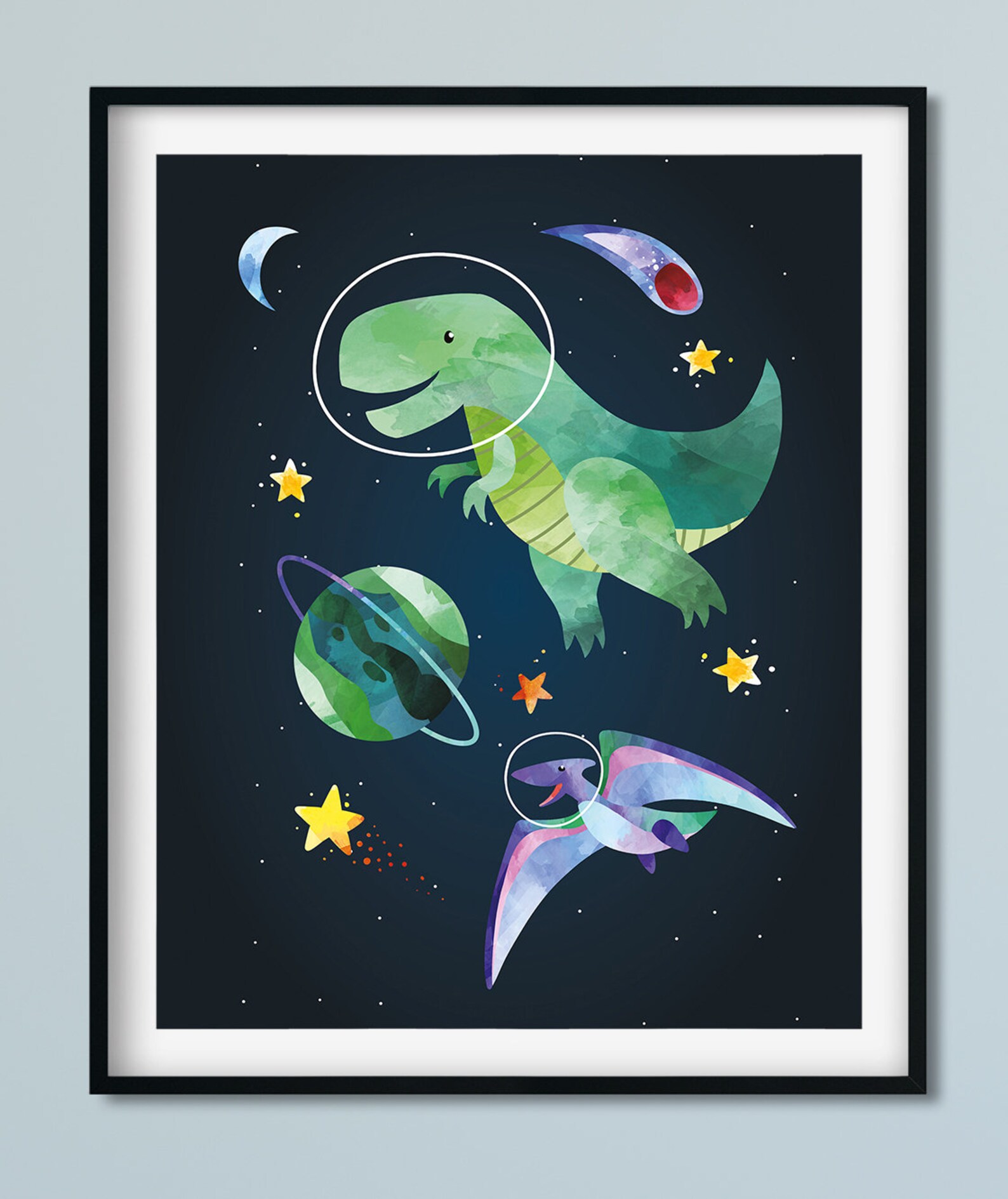 T-rex Print, Space Themed Nursery, Dinosaur Nursery Art, Space Dinosaur ...