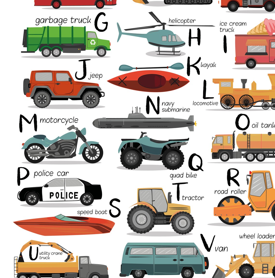 Transportation Alphabet Wall Art Alphabet Nursery Print | Etsy