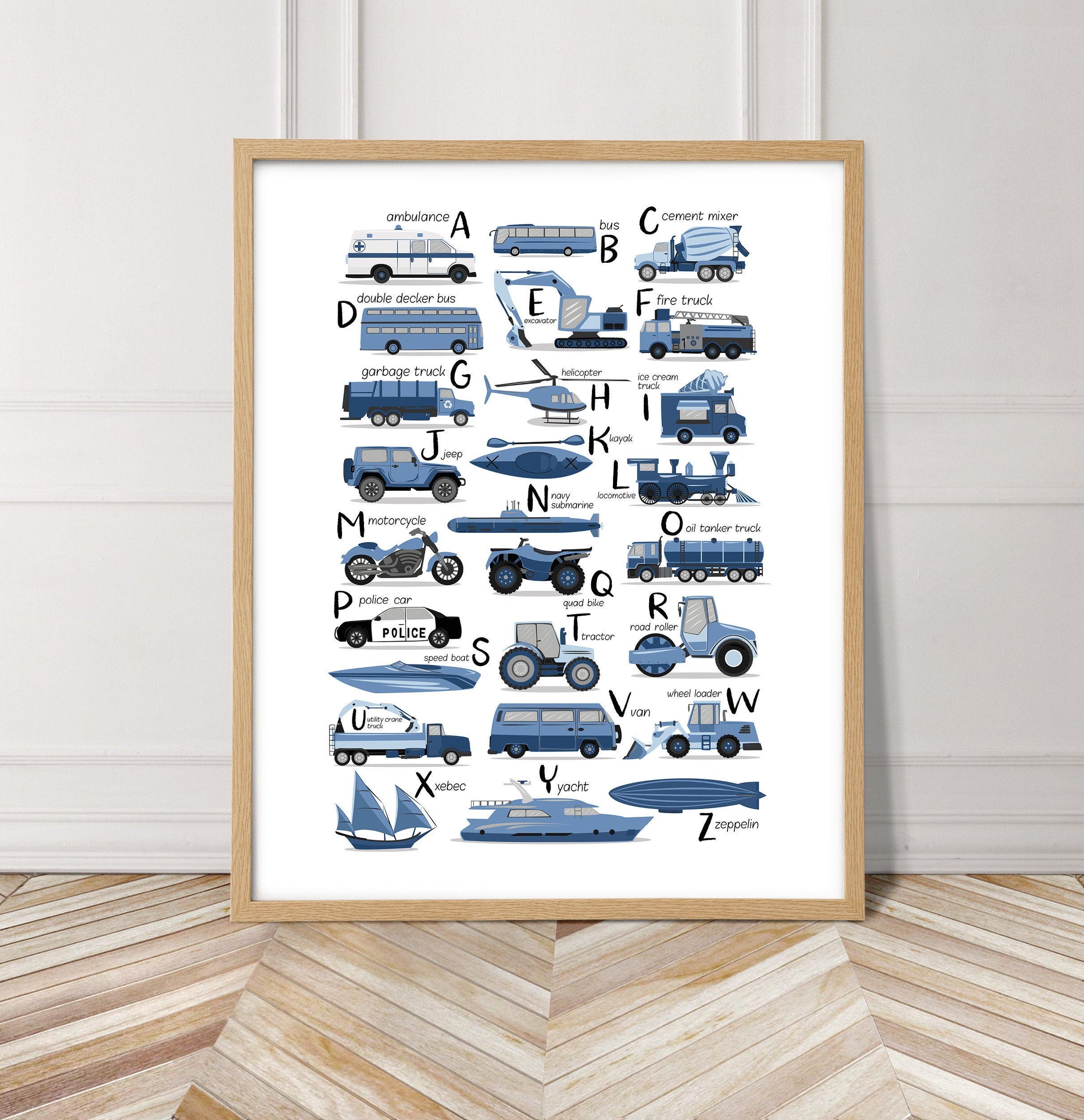 Blue Transportation Alphabet Wall Art Educational Print - Etsy UK