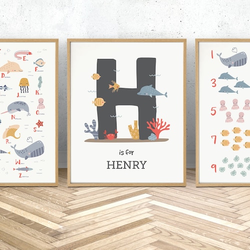 Ocean Animals Alphabet and Numbers Print Set Nursery Wall - Etsy