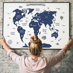 World Map Poster, Travel Nursery Decor, World Map Wall Art Canvas ...