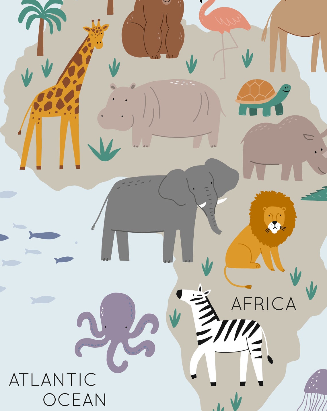 Africa Continent World Map for Kids Printable Wall Art - Etsy