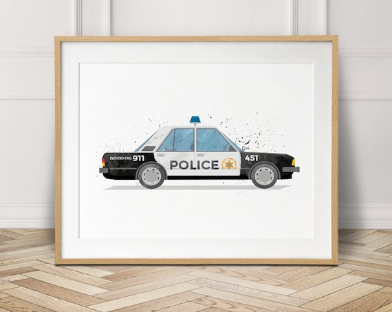 Police Car Wall Art Watercolor Police Car Print Emergency | Etsy