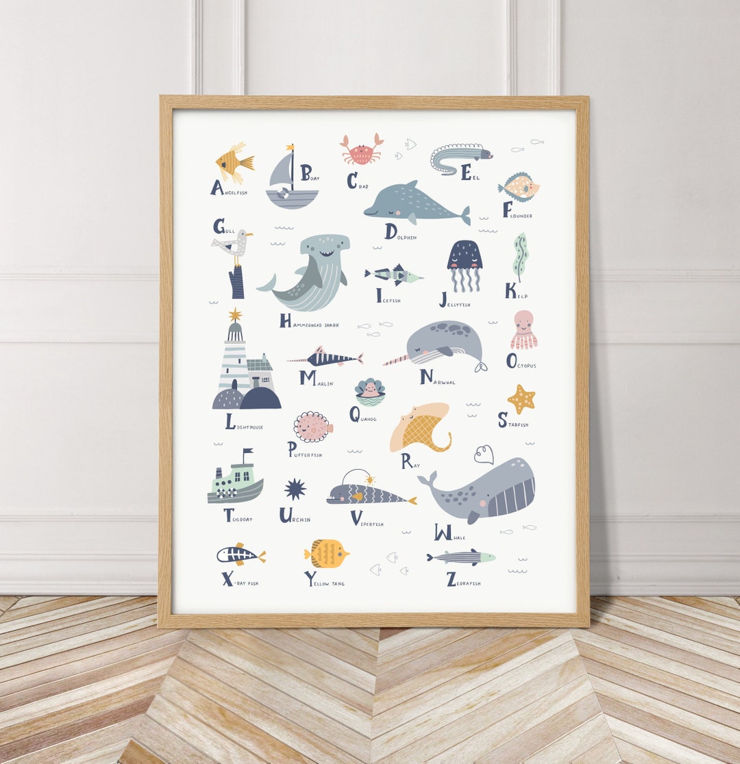 Ocean Sea Animals Alphabet in Dark Blue, Perfect for an Ocean Theme ...