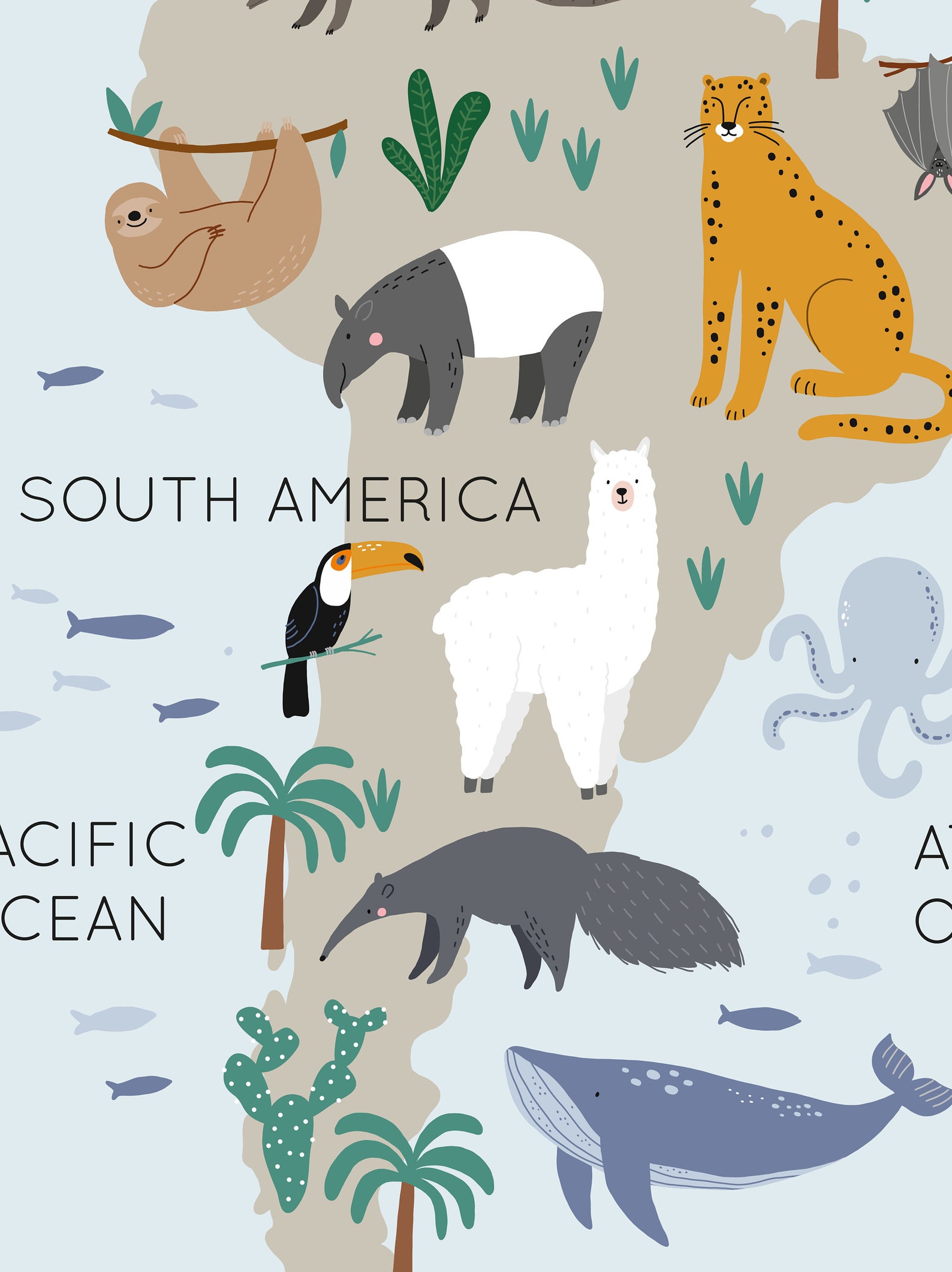 South America continent World map for kids printable wall | Etsy