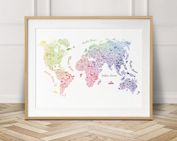 Rainbow World Map Wall Art Colorful Map for Kids Room World - Etsy UK