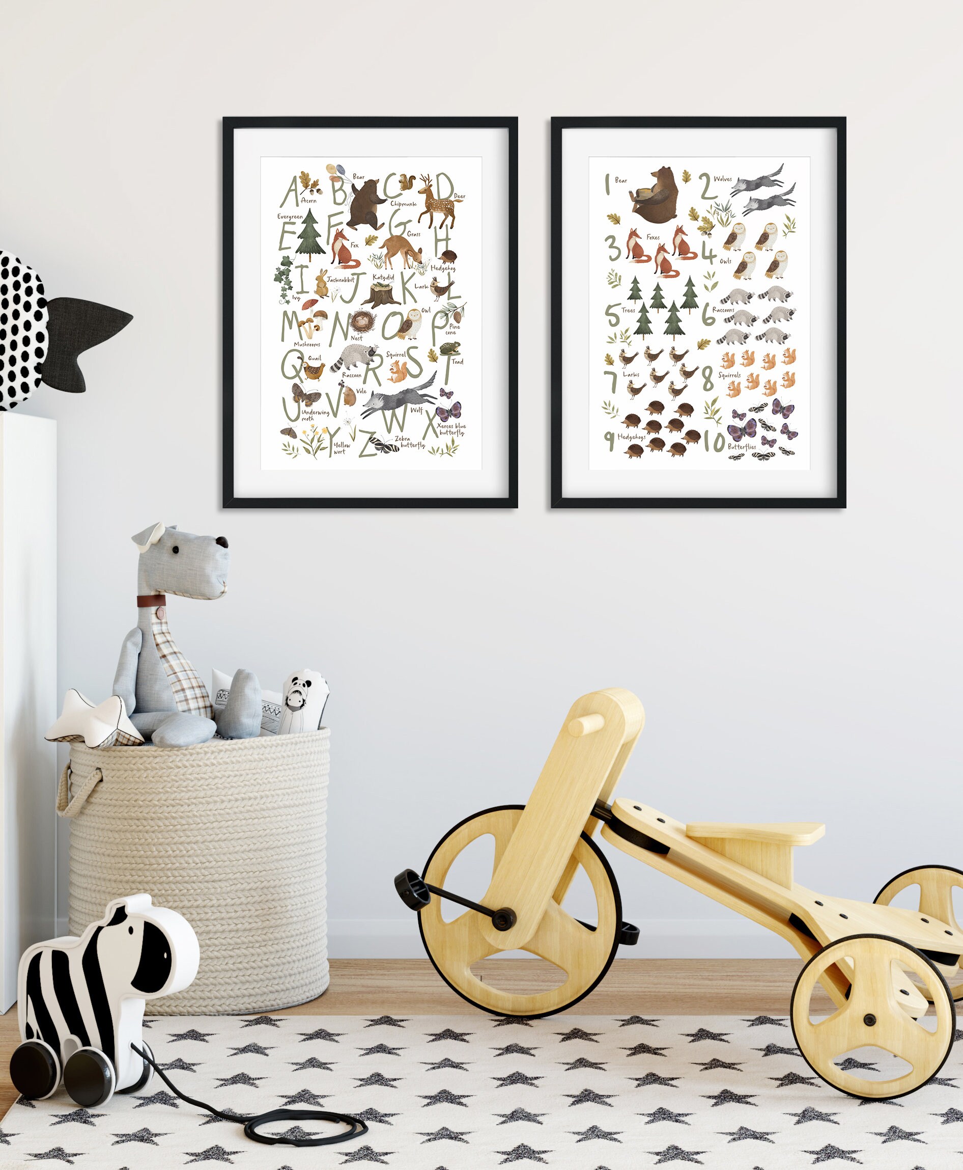 Set of Two Woodland Animal Alphabet and Numbers Perfect for a | Etsy