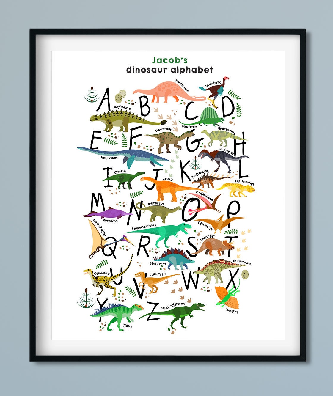 Personalized Dinosaur Alphabet Print, Perfect for a Dinosaur Themed ...