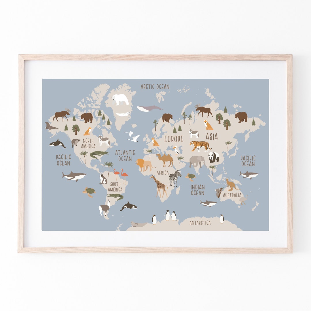 Kids World Map Print, Nursery Wall Art - Etsy