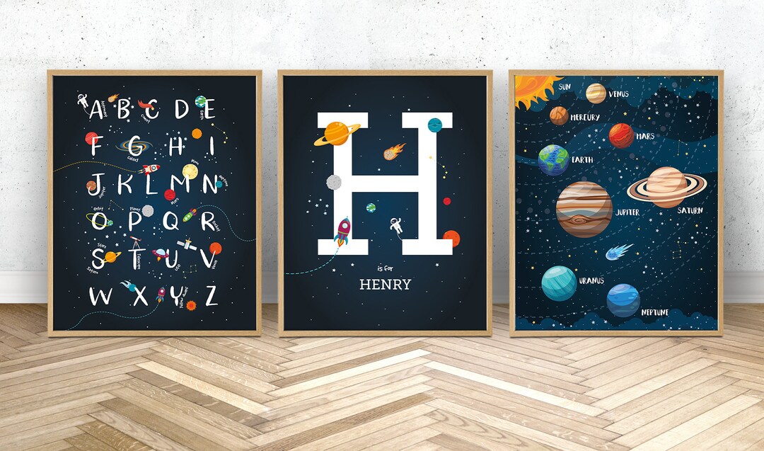 Space Wall Art Set of 3 Prints Space Themed Nursery Custom - Etsy