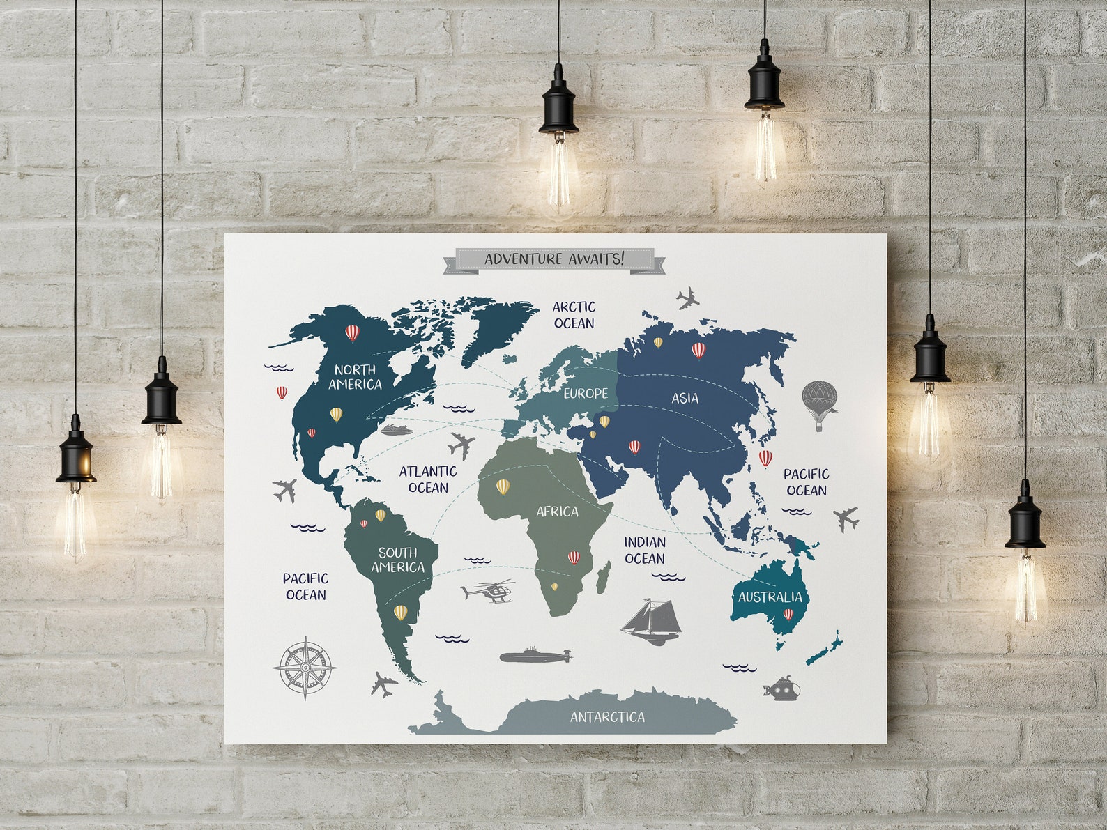 World map poster travel nursery decor world map wall art | Etsy