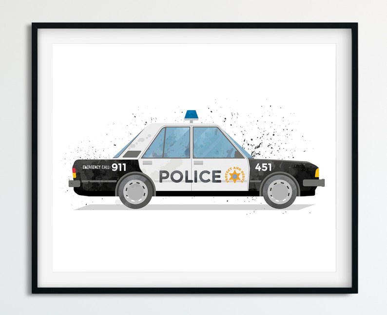 Police Car Wall Art Watercolor Police Car Print Emergency - Etsy