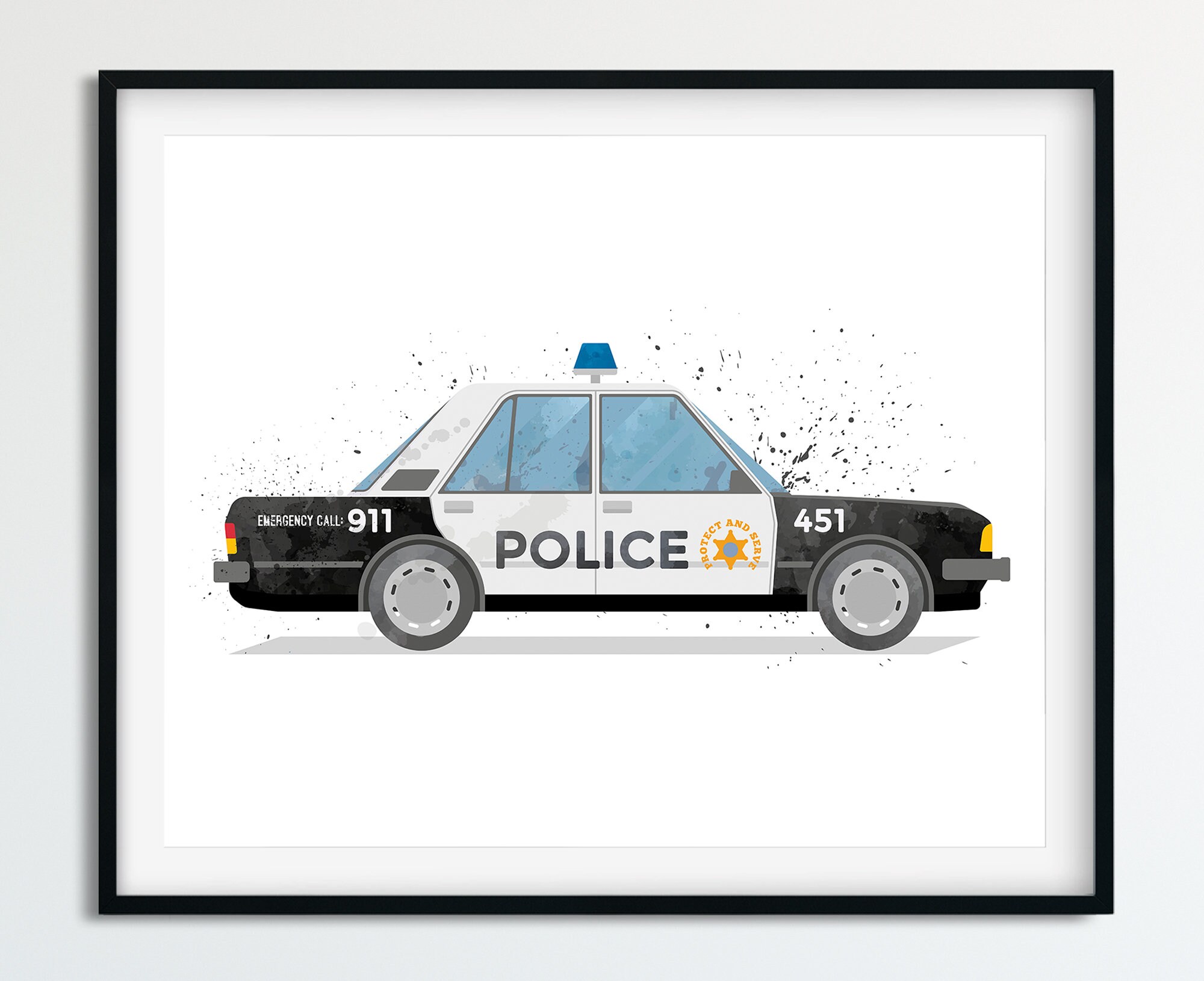 Police Car Wall Art Watercolor Police Car Print Emergency | Etsy