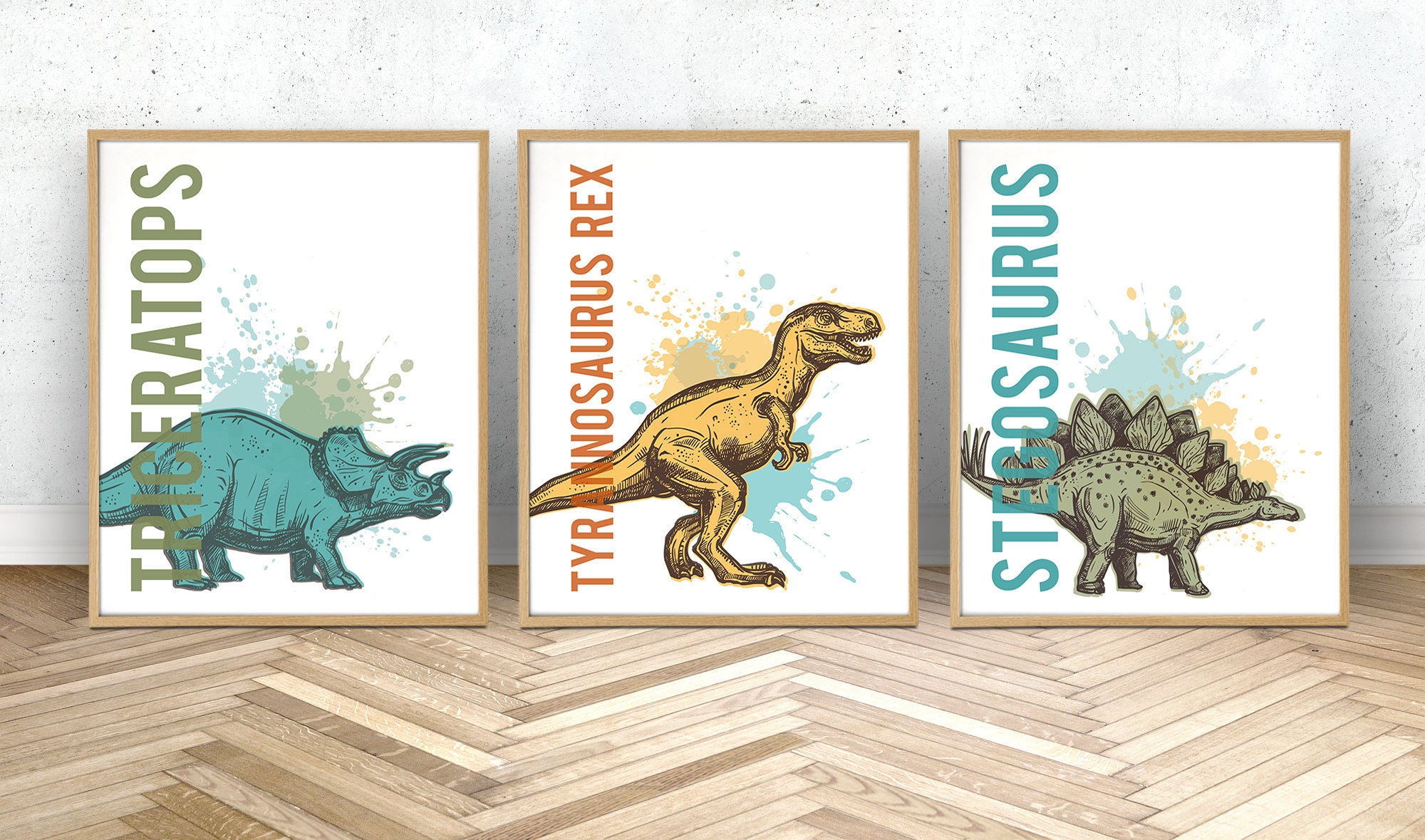 Dinosaur nursery decor set of 3 art prints dinosaur | Etsy