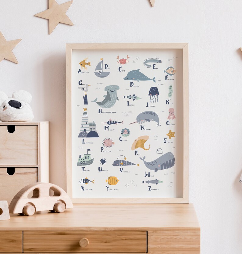 Ocean Sea Animals Alphabet in Dark Blue, Perfect for an Ocean Theme ...