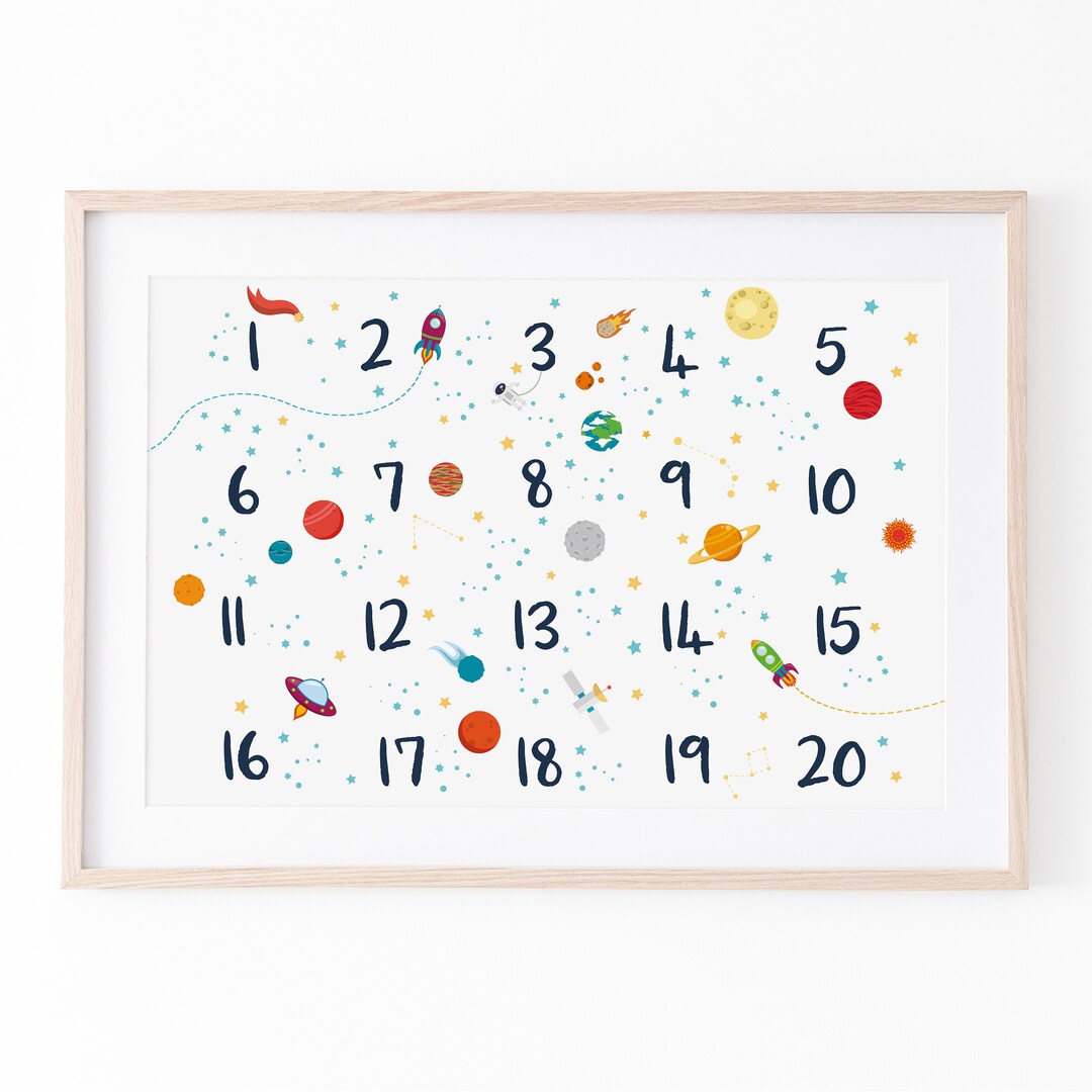 Kids Space Numbers Print in White, Space Wall Art, Space Nursery ...