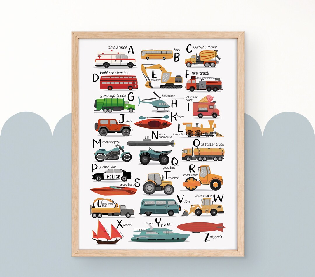 Colourful Transportation Alphabet Wall Art, Educational Print, Alphabet ...