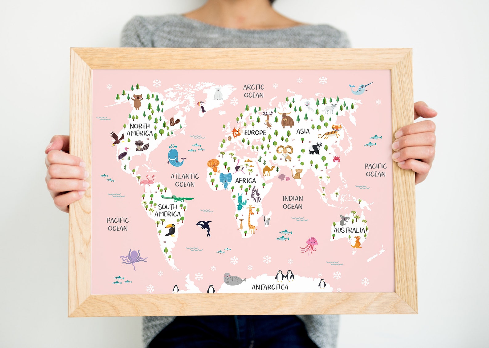 Pink World Map Print Nursery World Map Pink Nursery Decor | Etsy UK