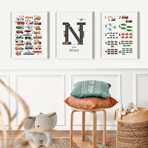 Set of 3 Transportation Alphabet Wall Art, Alphabet Nursery Print ...