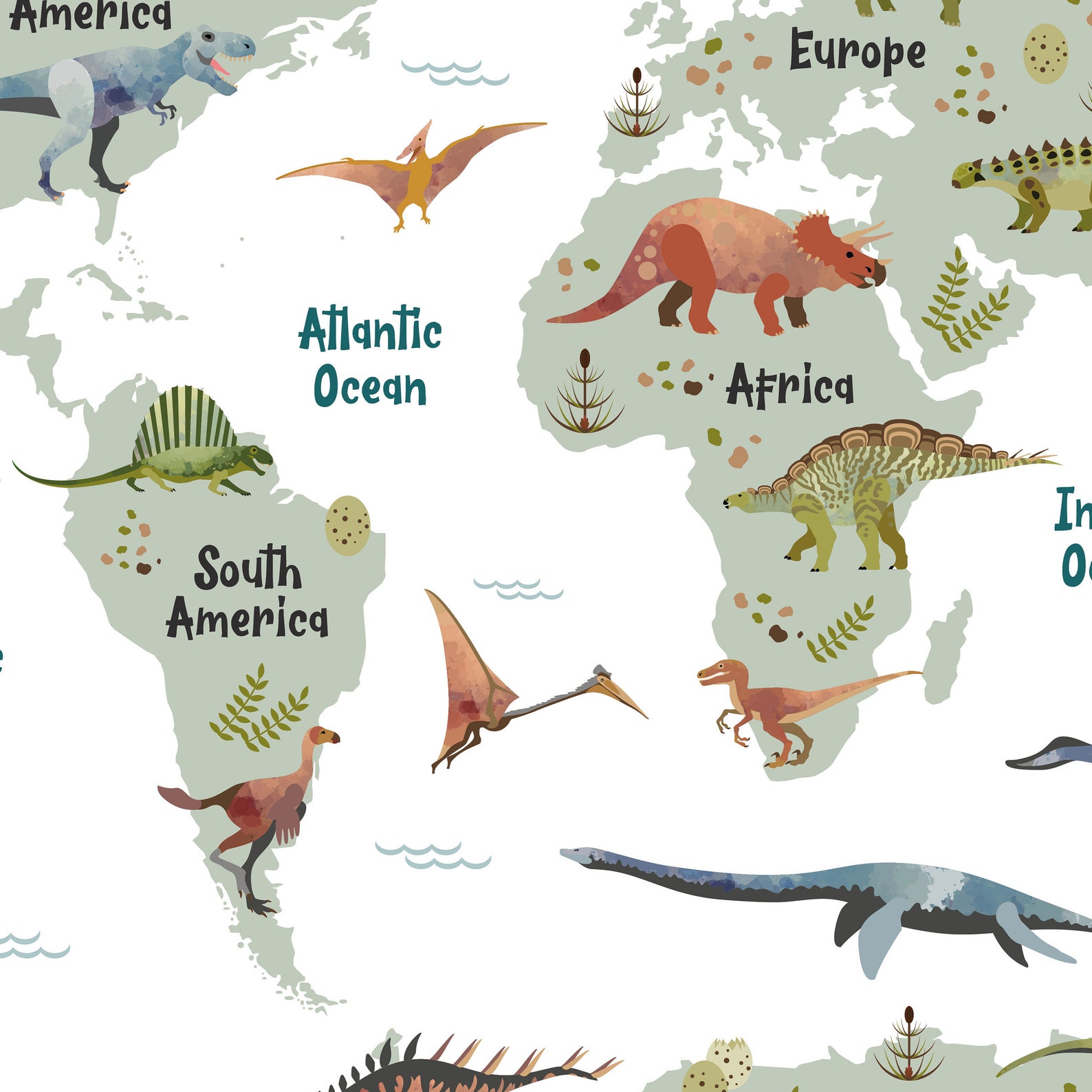 Dinosaur World Map Poster, Dinosaur Wall Art, Dinosaur Wall Decor, Boys ...