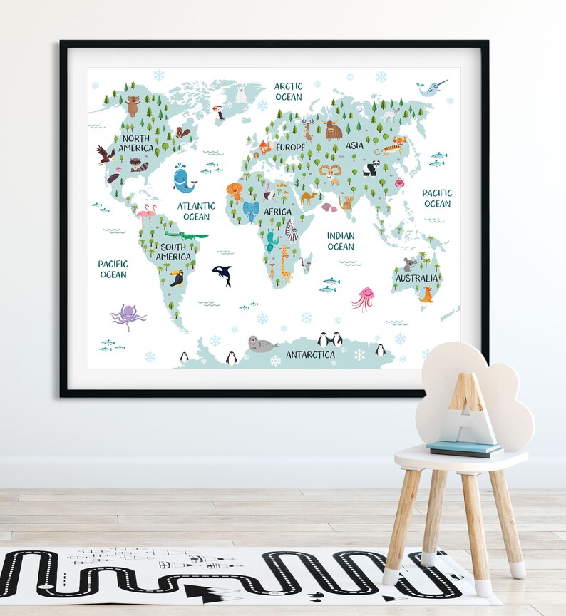 World Map for Kids Printable Wall Art World Map Canvas - Etsy