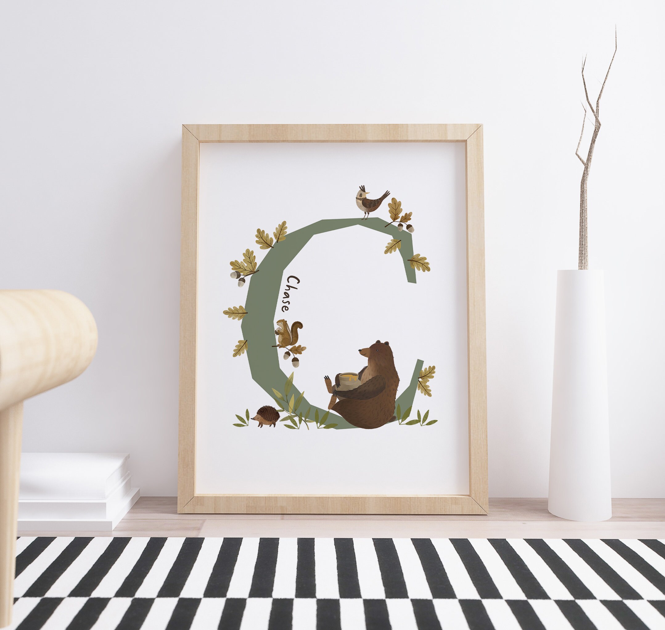 Custom Forest Woodland Name Print, Personalized Monogram Initial, Baby ...